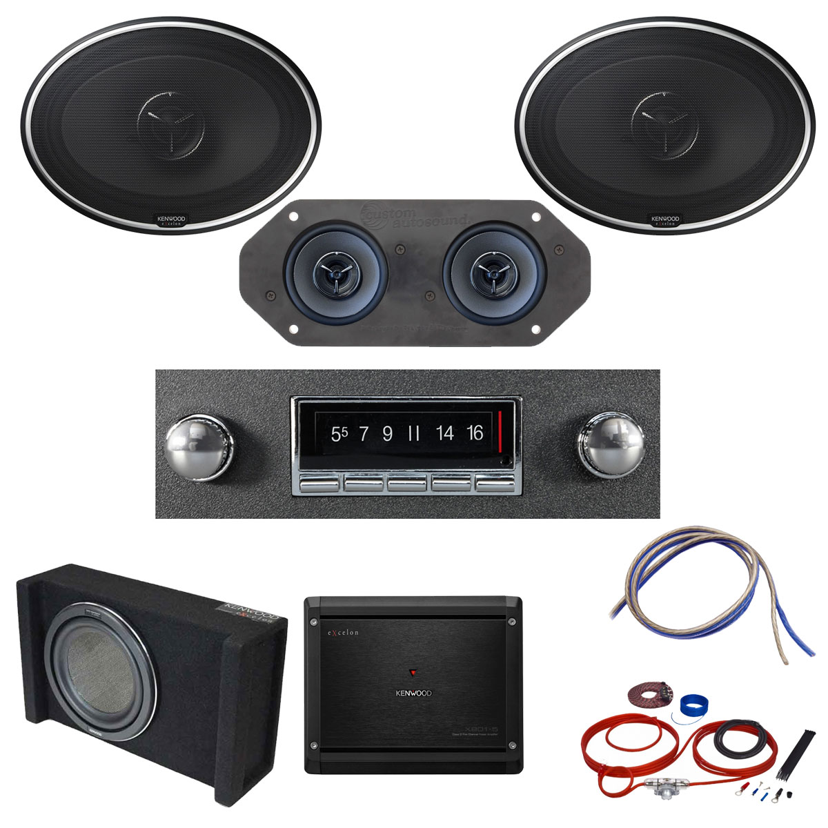 1967-1973 Mustang Kenwood Excelon Stereo Kit: CAM-LM-USA-KXCPSK